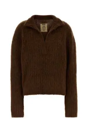 UMA WANG Stretch Alpaca Blend Oversize Polo Shirt - Brown