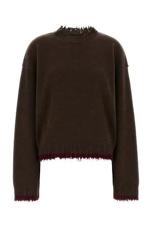 UMA WANG Cashmere Distressed Crew Neck Sweater - Brown