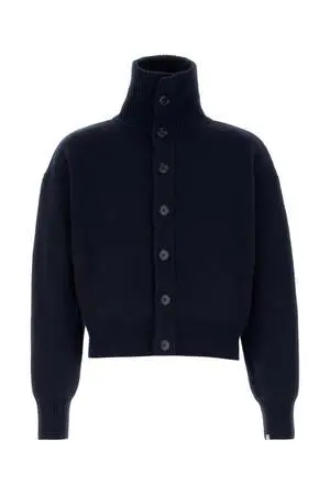 Extreme Cashmere Navy Cashmere High Neck Cardigan - Blue
