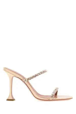 Amina Muaddi Patent Leather Gigi Mules With Rhinestone Embellishments