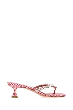 Amina Muaddi Embroidered Fabric Thong Mules With Rhinestones - White