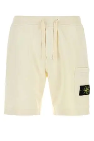 Stone Island Ivory Cotton Bermuda Shorts - White
