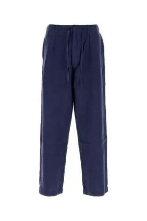 Polo Ralph Lauren Navy Linen Pleated Trousers With Drawstring Waist - Blue
