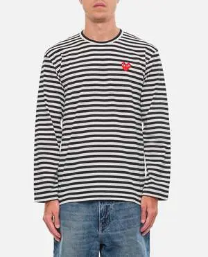 Play Comme Des Garcon Comme Des Garçons Play Long-Sleeve Striped T-Shirt With Logo Detail Nero