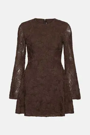 ROTATE BY BIRGER CHRISTENSEN Mini Dress With Floral Texture - Brown
