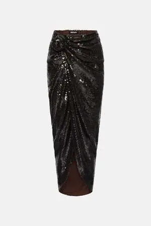 ROTATE BY BIRGER CHRISTENSEN Rotate Sequined Midi Skirt With Knot Detail Brown