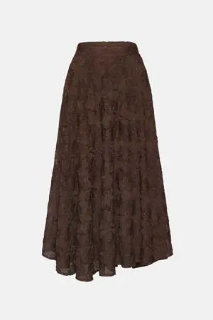 ROTATE BY BIRGER CHRISTENSEN Mesh Skirt With Floral Motifs - Brown