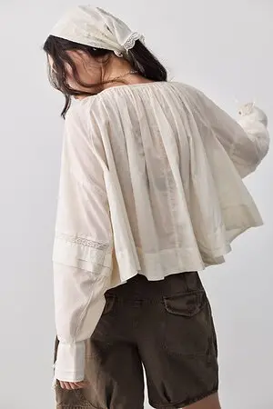 Free People We The Free La Lune Embroidered Blouse - Tofu
