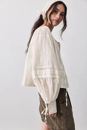 Free People We The Free La Lune Embroidered Blouse - Tofu