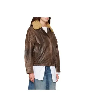 R13 Leather Jacket With Zipper And Shearling Collar