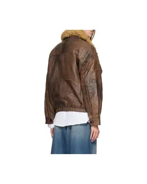 R13 Leather Jacket With Zipper And Shearling Collar
