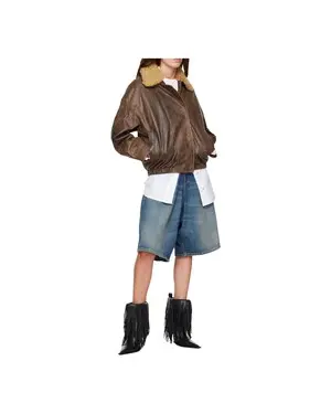 R13 Leather Jacket With Zipper And Shearling Collar