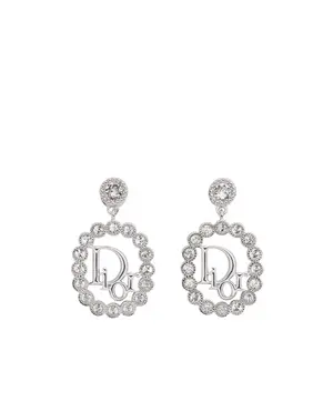 Dior Crystal Oblique Motif Drop Earrings