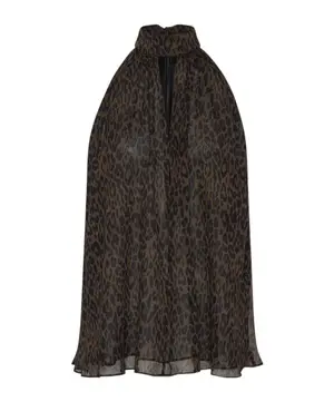 ROTATE BY BIRGER CHRISTENSEN Fleur Halterneck Leopard Print Bow Detail Top - Dark Brown