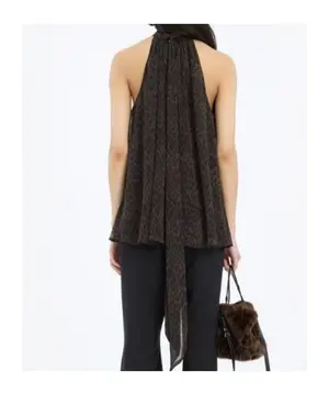 ROTATE BY BIRGER CHRISTENSEN Fleur Halterneck Leopard Print Bow Detail Top - Dark Brown