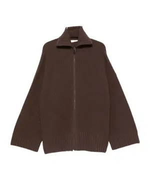 THE FRANKIE SHOP Long Sleeve Zip Up Cardigan - Brown