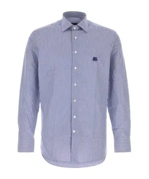 Etro Vertical-stripe Logo-embroidered Shirt - Purple