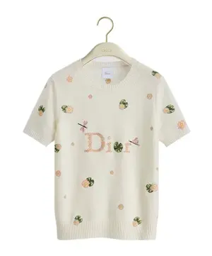 Dior Short Sleeve Embroidered Sweater - White