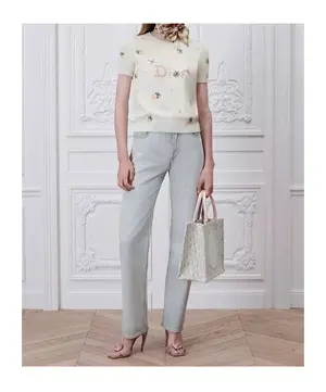 Dior Short Sleeve Embroidered Sweater - White