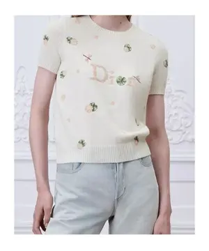Dior Short Sleeve Embroidered Sweater - White
