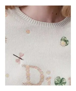 Dior Short Sleeve Embroidered Sweater - White