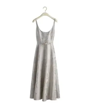 Dior Mid-length Belted Dress With Gold-finish Medallion Buckle - Grey