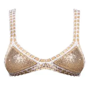 LUXSEA SWIMWEAR Amira Sequin Crochet Bikini Top - Gold