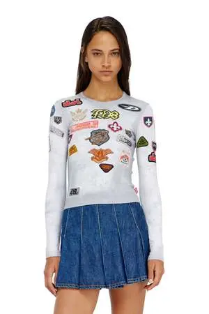 DIESEL® Ribbed Jersey Long-sleeve T-shirt With Patch Print - White
