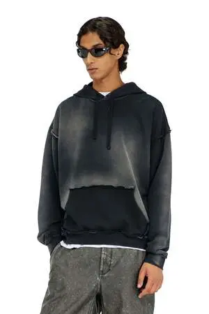DIESEL® Faded Cotton Hoodie With Distressed Details - Black