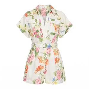 Yumi Kim Remi Linen Romper With Tropical Floral Print - White