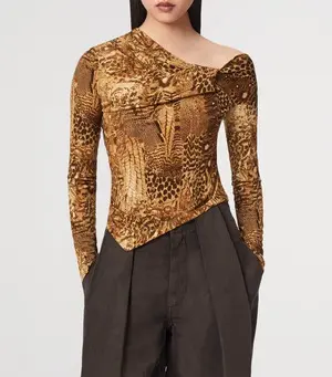 ALLSAINTS Arlie Animal Print Asymmetrical Top