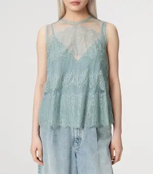 ALLSAINTS Clara Lace-trimmed Tulle Blouse - Blue