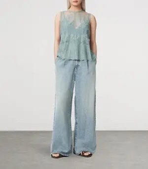 ALLSAINTS Clara Lace-trimmed Tulle Blouse - Blue