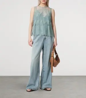 ALLSAINTS Clara Lace-trimmed Tulle Blouse - Blue
