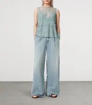 ALLSAINTS Clara Lace-trimmed Tulle Blouse - Blue