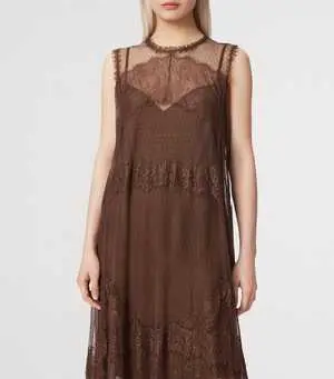 ALLSAINTS Clara Midi Dress With Tulle And Lace Trim