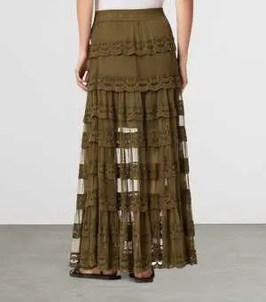 ALLSAINTS Lace Tiered Maxi Skirt - Green