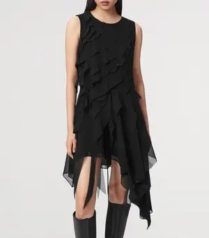 ALLSAINTS Ruffled Asymmetric Midi Dress