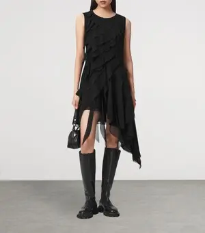 ALLSAINTS Ruffled Asymmetric Midi Dress
