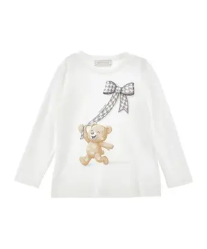 Monnalisa Logo Printed Crewneck T-shirt - White