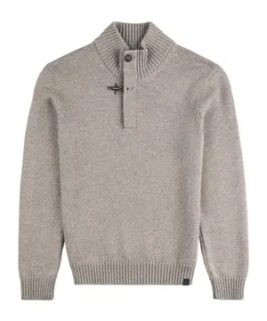 FAY Mock Neck Wool Pullover With Alcantara Details - Brown