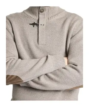 FAY Mock Neck Wool Pullover With Alcantara Details