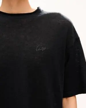 Kenzo Signature' Embroidered Light T-shirt In Linen Cotton - Black