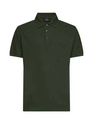 Etro Olive Green Cotton Piqué Pegaso-embroidered Polo Shirt - Multicolor