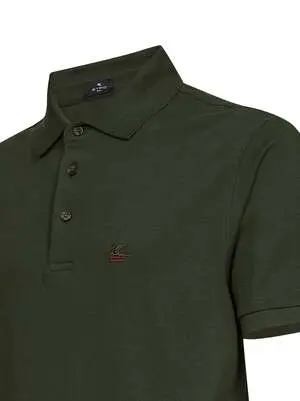 Etro Olive Green Cotton Piqué Pegaso-embroidered Polo Shirt - Multicolor