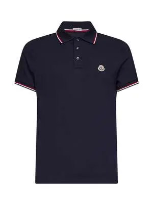 Moncler Blue Cotton Piqué Polo Shirt With Tricolor Trims - Multicolor