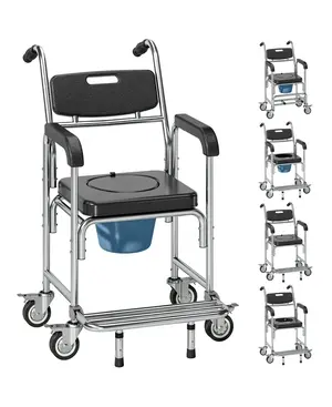 HOMCOM Personal Mobility Assist Waterproof Commode Shower Toilet Transport Wheelchair