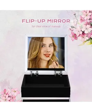 BYOOTIQUE Makeup Train Case Cosmetic Organizer W/ Mirror Artist Grace Forgetmenot - Pink