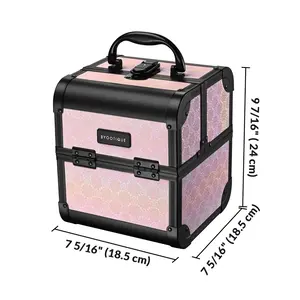 BYOOTIQUE Makeup Train Case Cosmetic Organizer W/ Mirror Artist Grace Forgetmenot - Pink