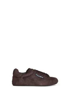 Dolce & Gabbana Dark Brown Suede Split Leather Portofino Soft Sneakers - Multicolor